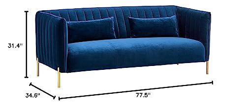 Amazon Brand β Rivet Frederick Mid-Century Channel Tufted Velvet Sofa Couch, 77.5"W, Navy Blue
