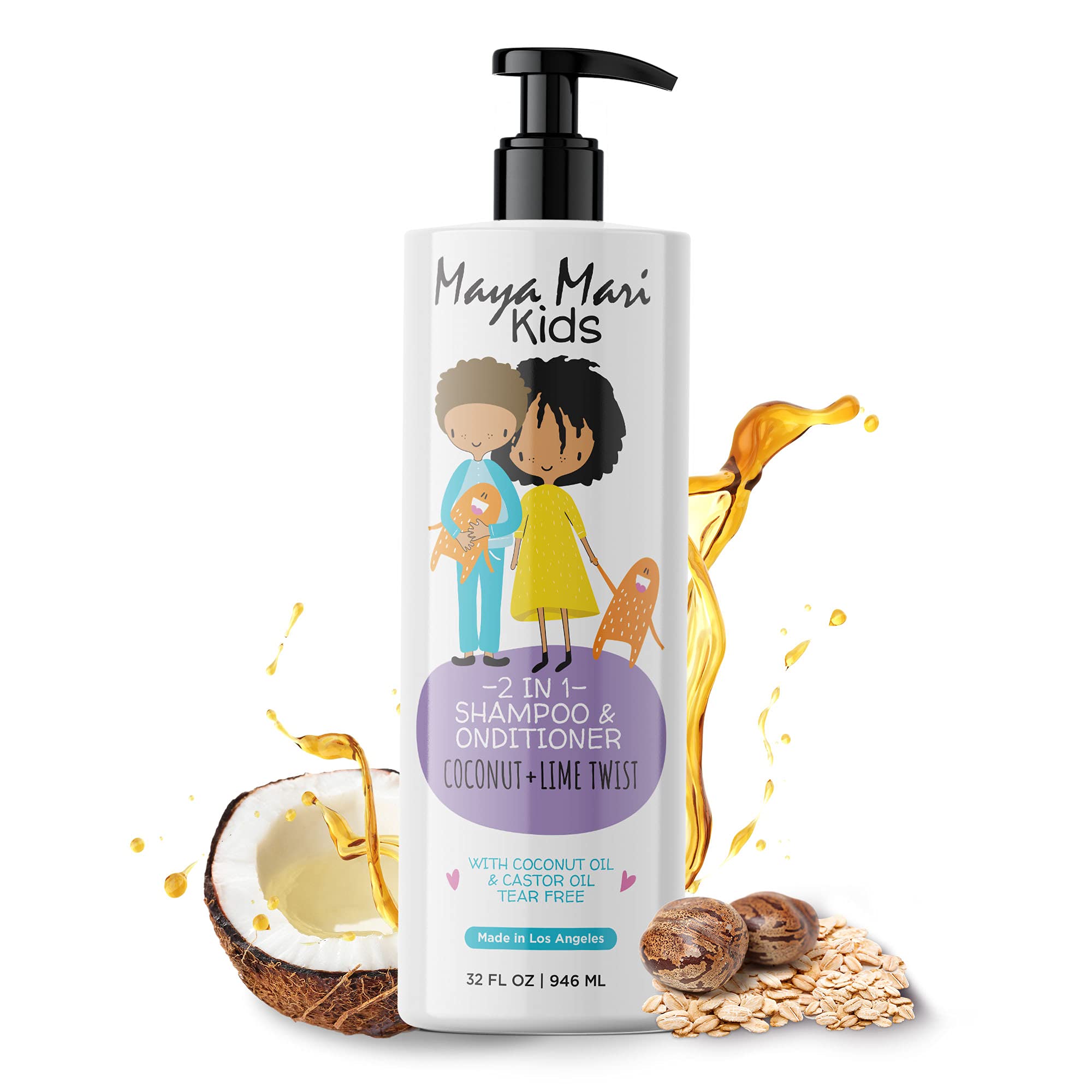 MAYA MARI 2 in 1 Natural Kids Shampoo and Conditioner, Tear Free | For Toddlers with Curly Hair | For All Kids Hair Types | Coconut & Lime Twist, Made in the USA, 32 Fl Oz