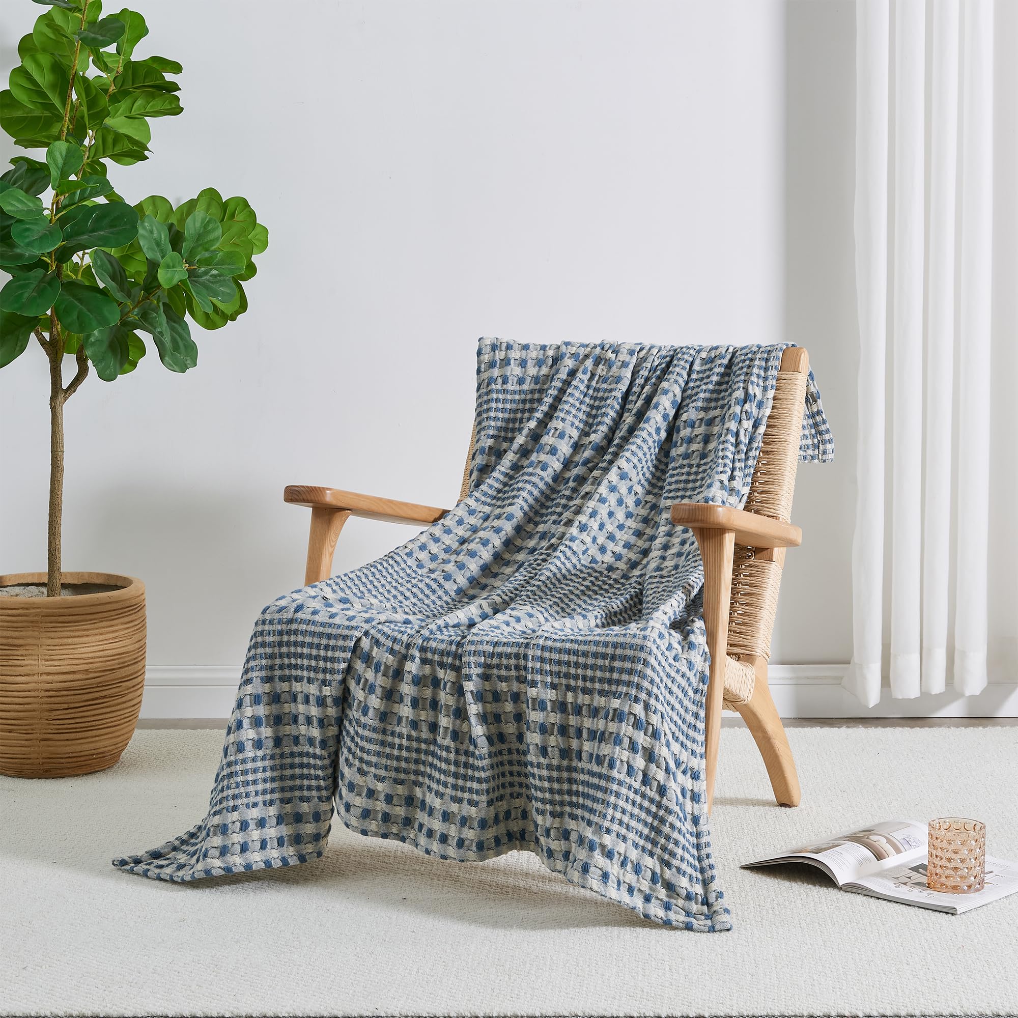 100% Cotton Blanket for Twin Size Bed - Grey Waffle Weave Lightweight Summer Bed Blanket - 90x66in Prewashed Breathable, Woven, Layering Blanket (Twin, Light Grey)