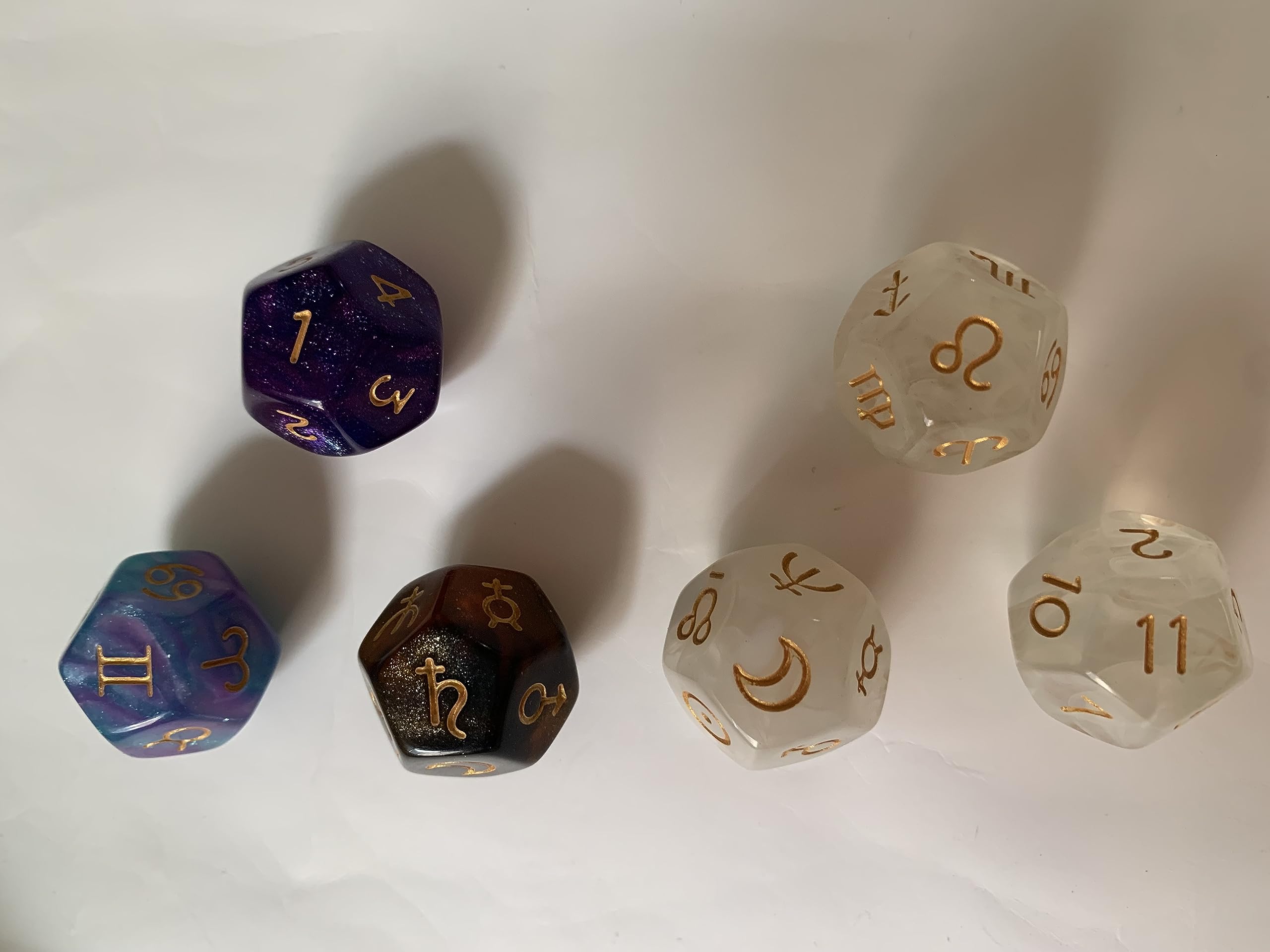 6Pcs/Set Astrological Dice Astrology Tarot Card Constellation Divination Zodiac Dice Set 12-Sided Polyhedral Dice