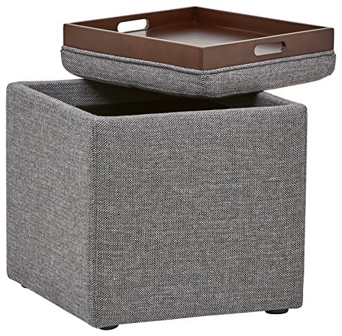 Amazon Brand – Rivet Ross Modern Tweed Lift-Top Storage Ottoman Pouf, 17.7"W, Grey Storm