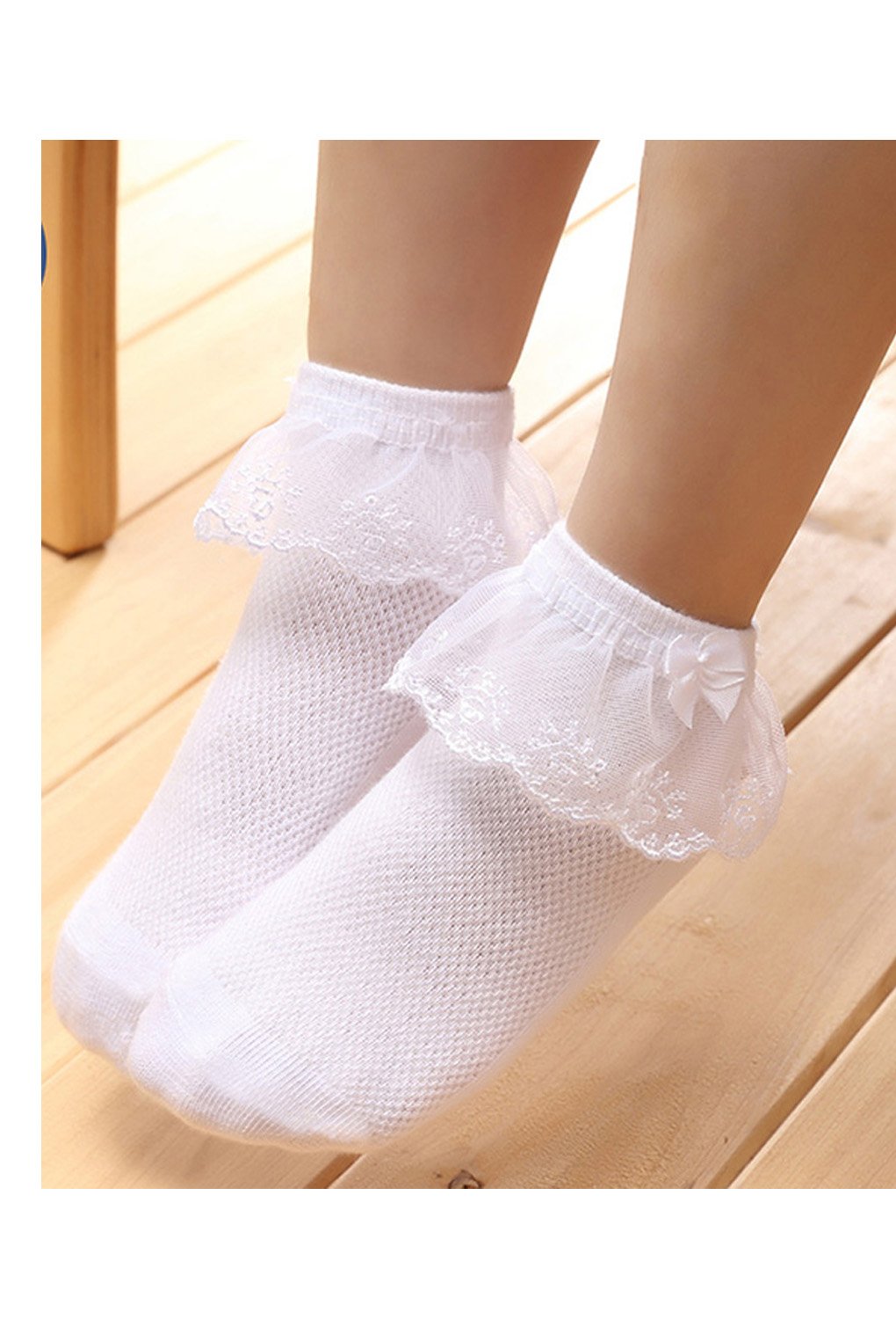 5 Pack of Girls White Lace Ruffle Socks Cotton Baby, M(3-6T)