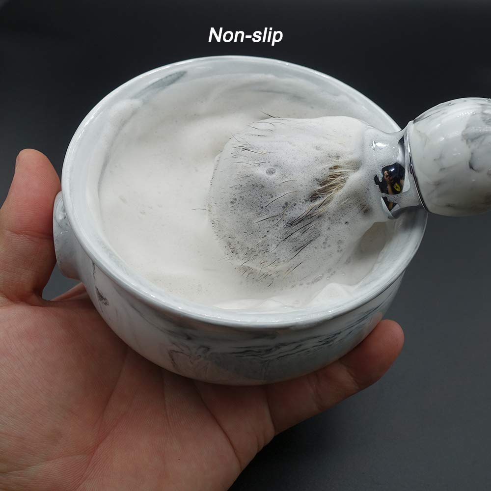 Bicrops Ceramic Shaving Soap Bowl For Men, Non-slip Handle, Wide Mouth, Large Capacity, Easier to Lather-White& Black