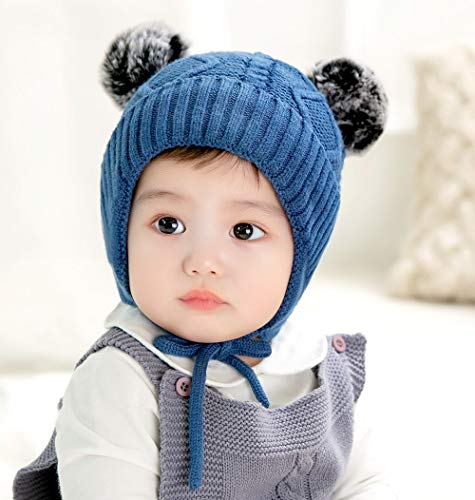 GZMM Toddler Infant Baby Winter Earflap Beanie Hat Cotton Lined Unisex Cap(Navy, 1-3 T)