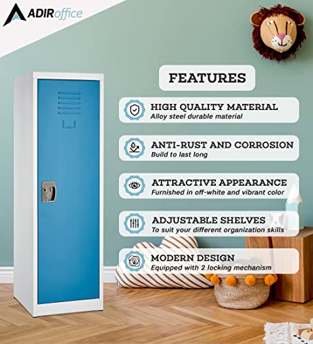 AdirOffice Kids Steel Metal Storage Locker - for Home & School - with Key & Hanging Rods (48 in 1 Door, Blue)