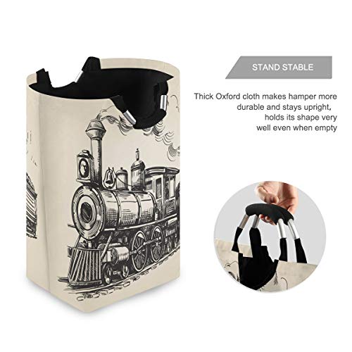 AUUXVA Laundry Basket Vintage Steam Locomotive Train Laundry Hamper with Handles Large Storage Clothes Toys Collapsible Laundry Bag for Bathroom Office Bedroom