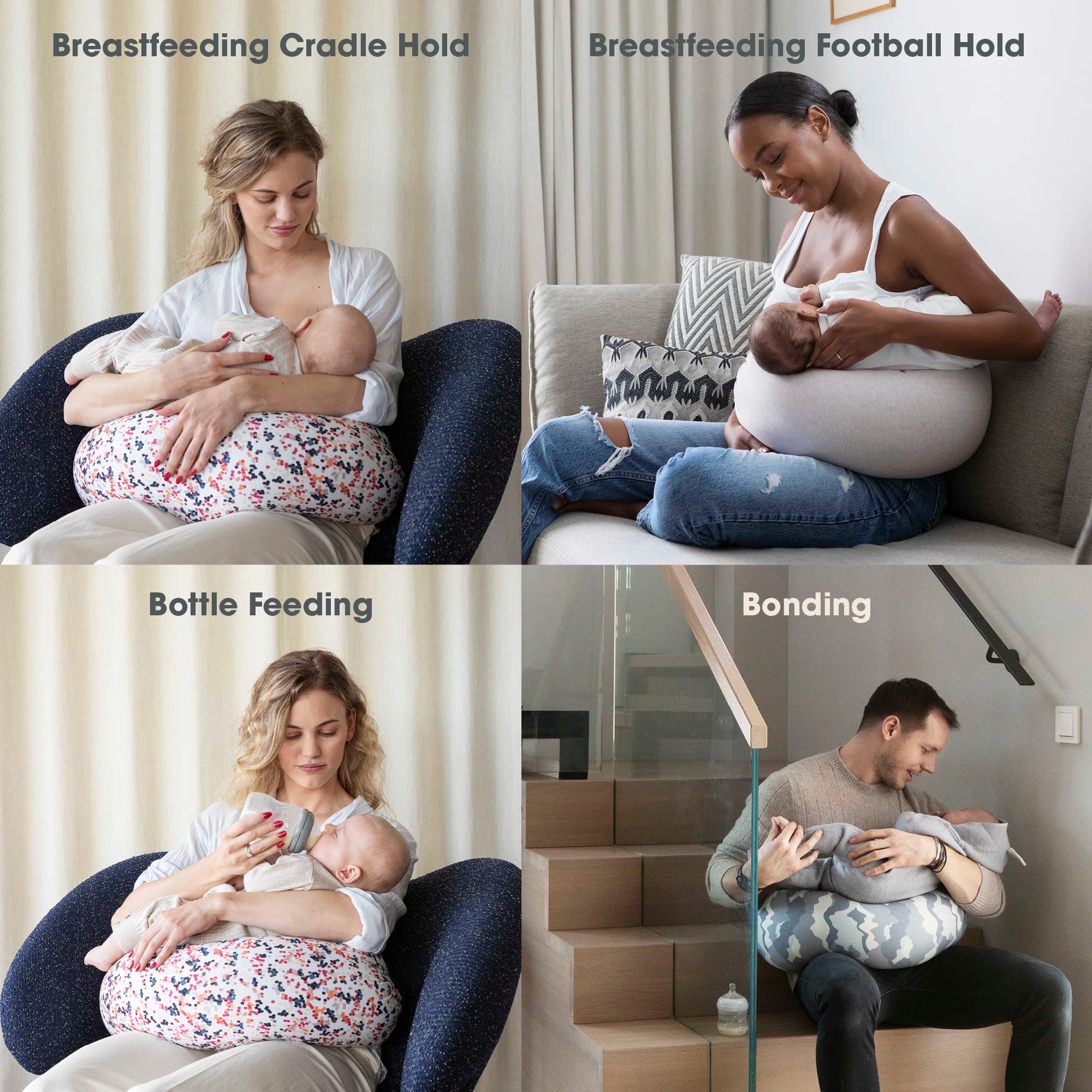 bbhugme Adjustable Nursing Pillow - Breastfeeding, Bottle Feeding, Baby Support - Adjustable Firmness and Fit - Washable Pillow Cover - Feather Blue