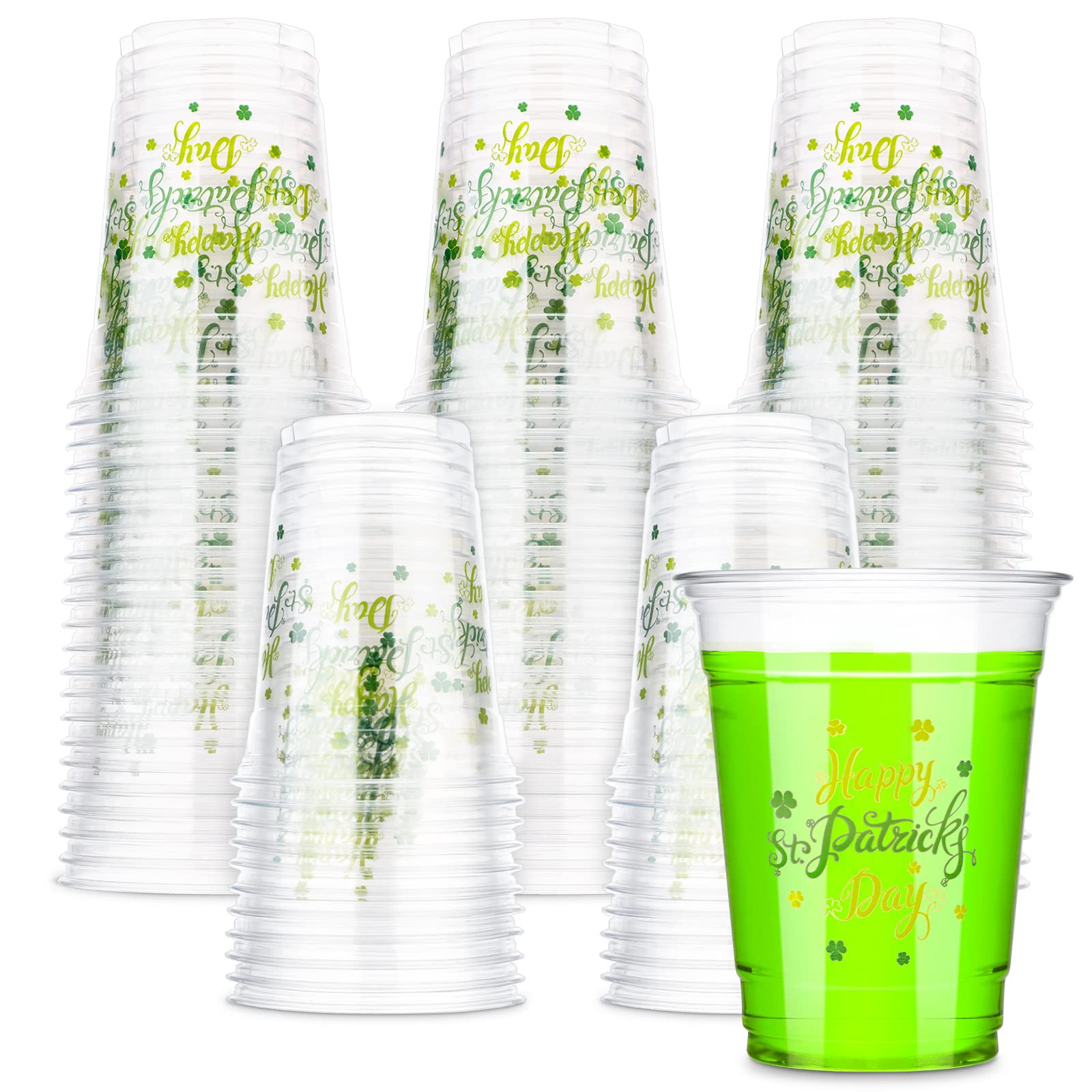 12 Oz St. Patrick's Day Shamrock Cups Disposable Clear Plastic Cups Home Party Drinking Cups Green Plastic Cups Disposable Cups Beer Cup for St. Patrick's Day Decorations (80)
