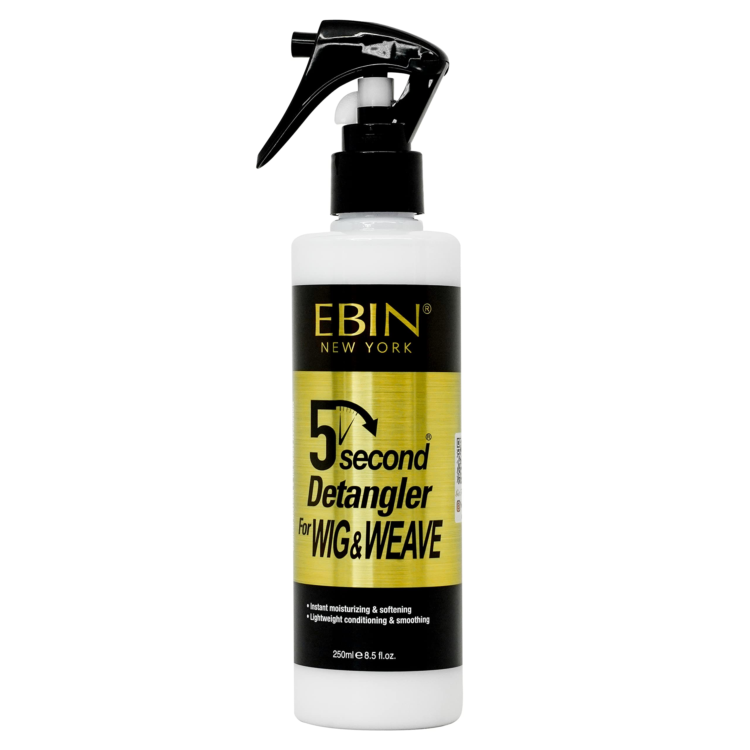 EBIN NEW YORK 5 Second Detangler - Moroccan Argan Oil Infused | Instant Moisture, Lightweight Conditioner | Softens, Smooths & Adds Shine | Wig & Weave Care 8.5oz/250ml