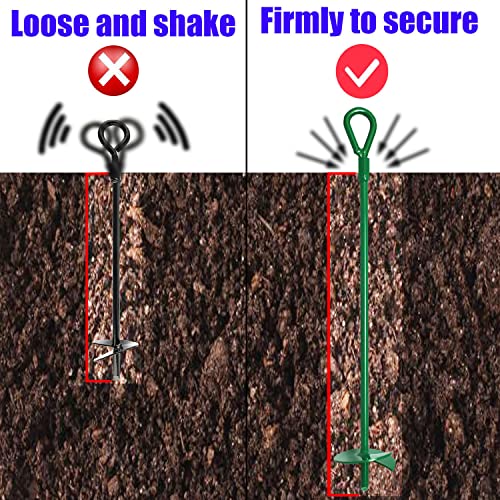 Cyleodo 18" Long Green Ground Anchor Kit(4 Pcs/Set), 3" Wide Helix,Heavy Duty Anchor Hook with Solid Steel Shaft,Best Choice for Swing Sets, Securing Animals,Camping Tent, Canopies, Car Ports, Sheds …