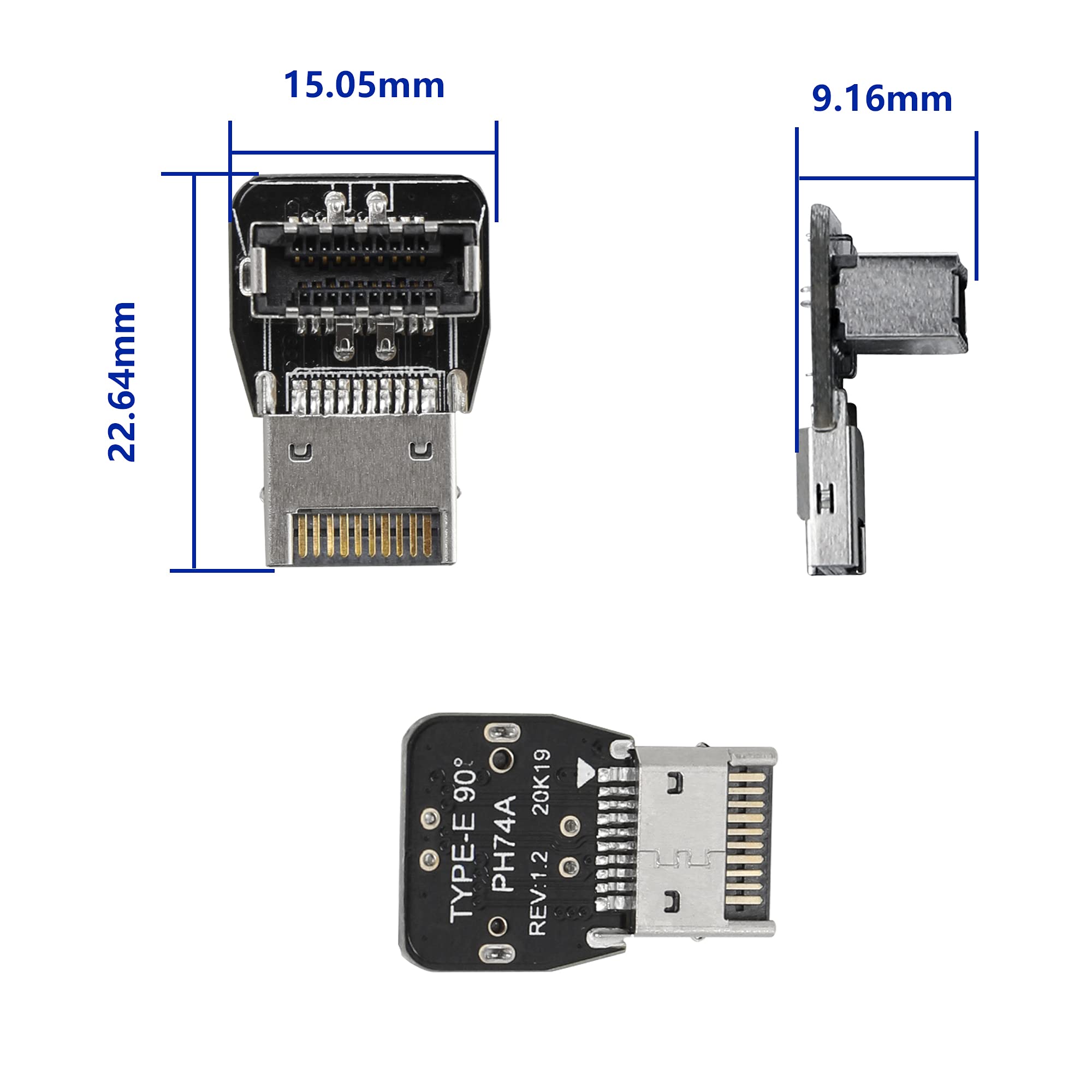 CERRXIAN 90 Degree USB Type E Adapter, Up Angle USB 3.2 Type E Male to Female Front Panel Internal Connector Adapter High Speed 10Gbps for USB C Header Motherboard(Up/A)