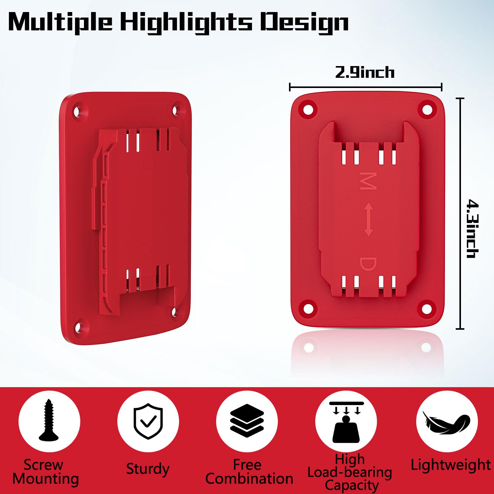5 Packs Tool Holder Mount Compatible for Milwaukee m18 18v Tools ,Also Fit Compatible for dewalt 20V , 12V Drill Holder ,Hanger (Lot of 5,Red)
