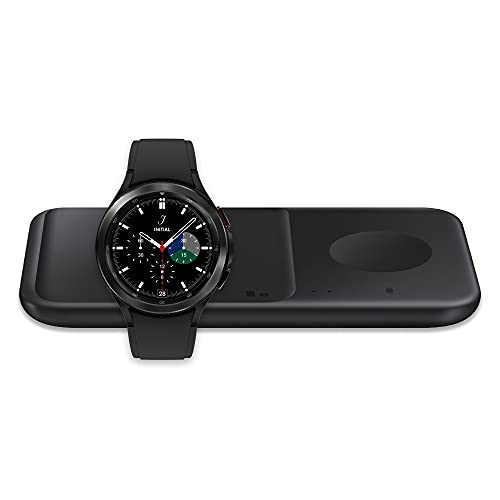 Samsung Galaxy Watch 4 Classic 46mm Smartwatch Bluetooth, Black (US Version) with Samsung Wireless Charger Fast Charge Pad Duo (2021), Black