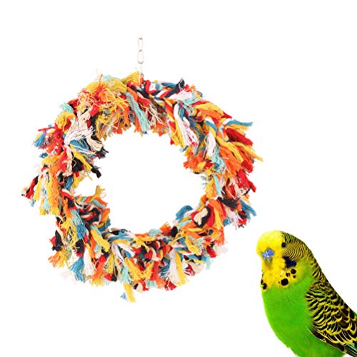 Balacoo Bird Swings Cotton Rope Hanging Perch Wreath Parrot Bite Toy Bird Beak Grinder Stand Ring Xmas Tree Ornament for Parakeets Cockatiels Macaws Finches