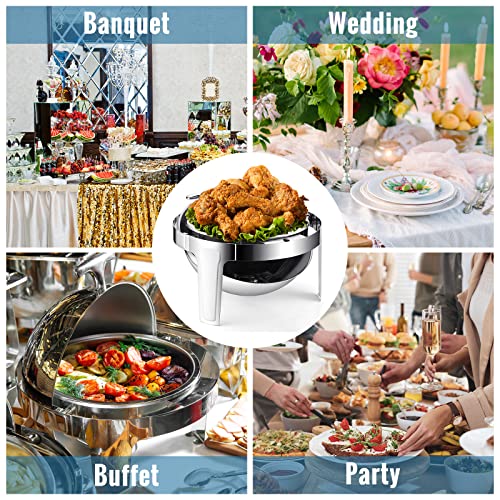 3 Pack Roll Top Chafing Dish Buffet Set 6 Quart Round Stainless Steel Chafer for Catering with Solid Stand and Fuel Holder Buffet Servers and Warmers for Party Banquets Wedding Buffets