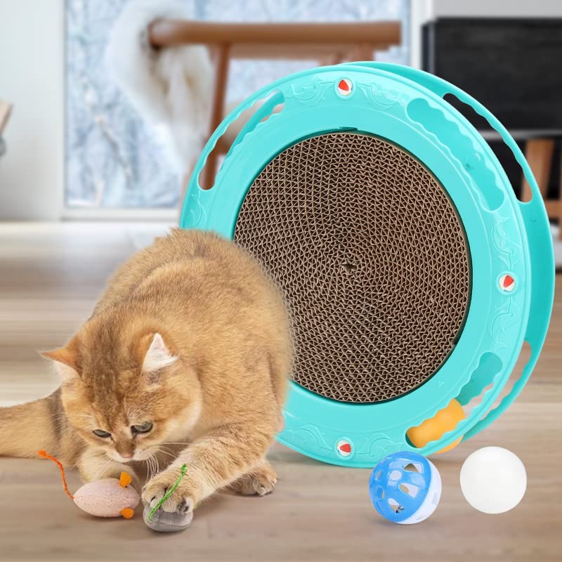3 in 1 Cat Toy,Cat Scratcher Toy,Cat Ball Toy, Turntable Roller Track with Ball ,Cat Toy,Cat IQ Training(1 Pack with Two Mouse Play Toy)