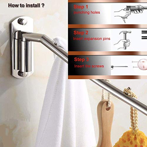 Adromy Folding Wall Mounted Clothes Hanger, Stainless Steel Clothes Holder Swing Arm Closet Drying Rack Clothing Hanging System Heavy Duty Closet Storage Organizer - Silver
