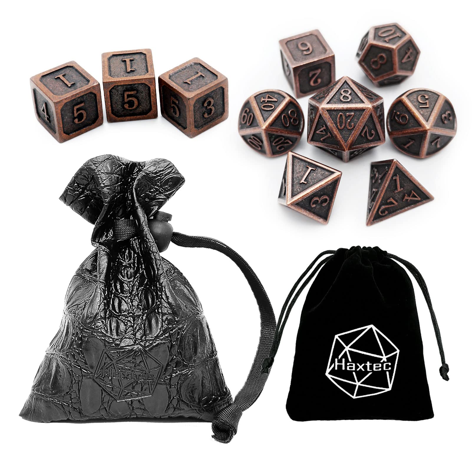 10 Piece Metal Dice Set D&D Antique Copper Ancient DND Dice Bundle