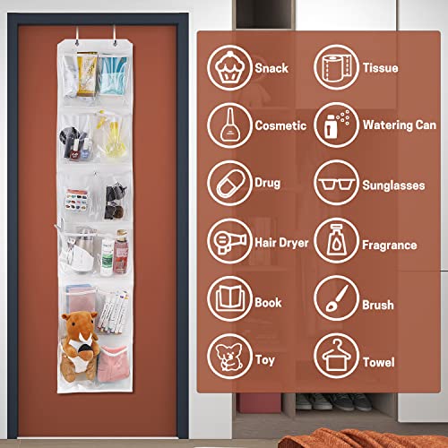 ESINGMILL Over the Door Shoe Organizer - Hanging Holder with 12 Large Clear Pockets and 2 Metal Hooks, Shoe Rack for Narrow Closet Door