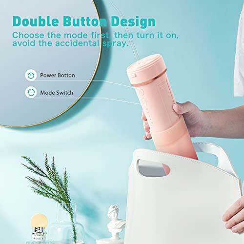 Matekxy Foldable Water Flosser, Cordless Rechargeable Oral Irrigator, IPX7 Waterproof 4 Modes Water Teeth Cleaner for Braces, Bridges Care, Home Travel Pink