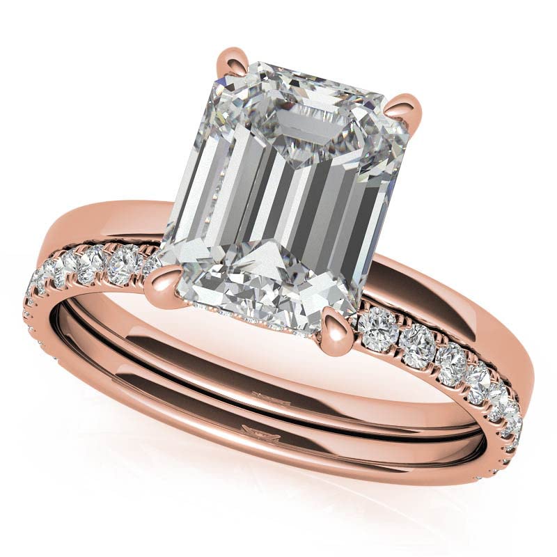 10K Solid Rose Gold Handmade Engagement Ring 1 CT Emerald Cut Moissanite Diamond Solitaire Wedding/Bridal Ring for Women/Her Propose Ring Set (7)