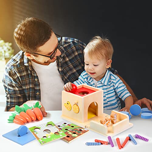 Asweets 8 in 1 Montessori Toys for 1 Year Old Includes Object Permanence Box,Montessori Coin Box,Carrot Harvest Game,Matchstick Color Drop Game,Ball Drop Learning Toys for 6-12 Months