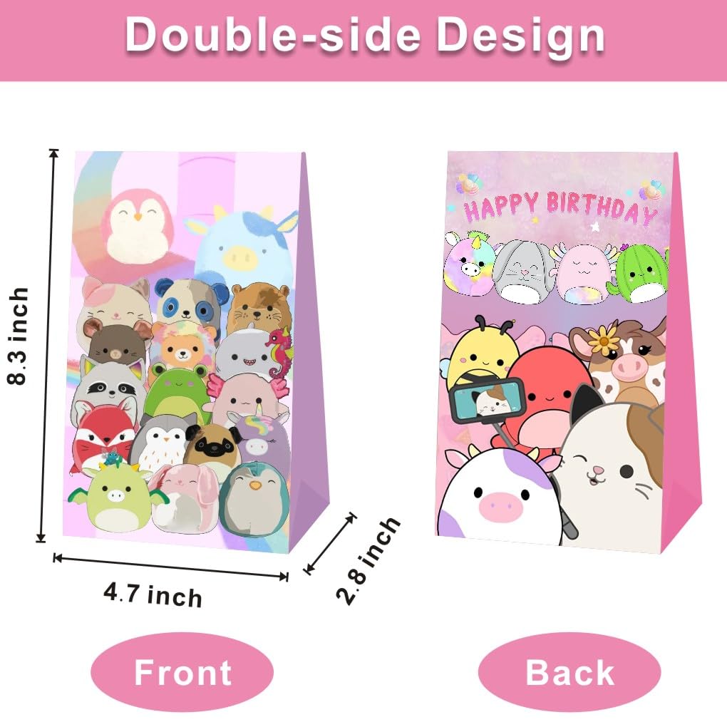 12Pcs Squishmallow Party Favor Goodie Bags Gift Bags, 4 Different Pattern, Squishmallow Birthday Party Supplies Decorations