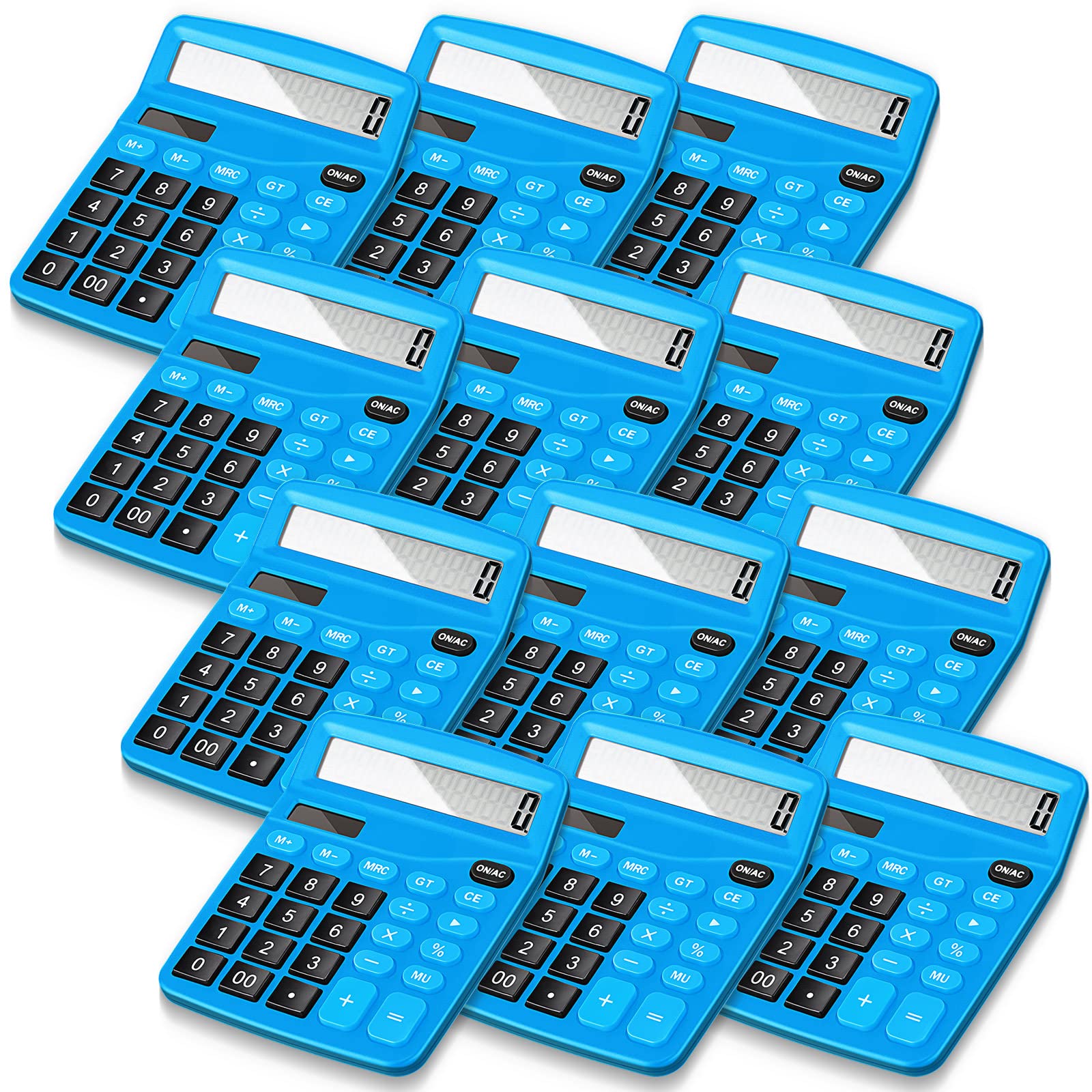 12 Pieces 12 Digit Desktop Calculator with Large LCD Display and Sensitive Button Office Desk Calculator Solar and Battery Dual Power Handheld Business Calculator for Office Home School, Dark Blue