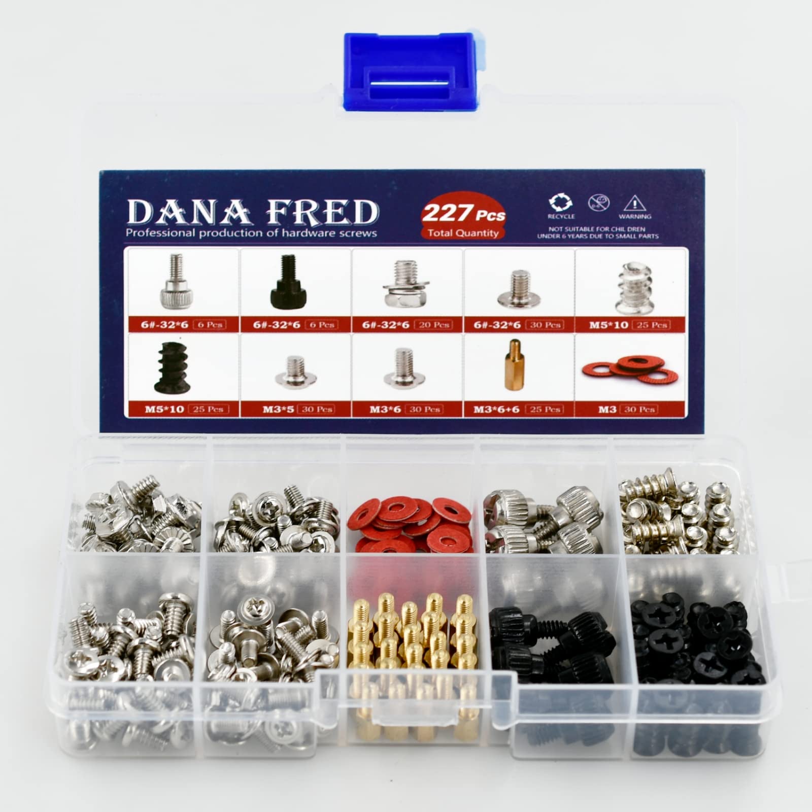 227pcs Personal Computer Screws PC Standoff M3 M5 M6 Phillips Head Assortment Kit for Hard Drive Computer Case Motherboard Fan Power Graphics