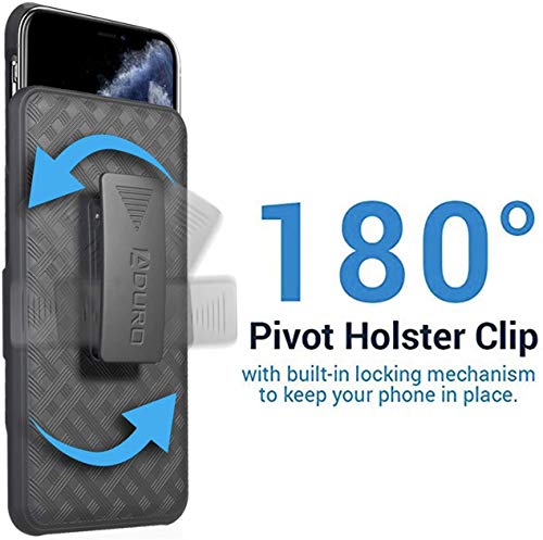 Aduro Combo Case & Holster for iPhone 11 Pro Max, Slim Shell & Swivel Belt Clip Holster, with Built-in Kickstand for Apple iPhone