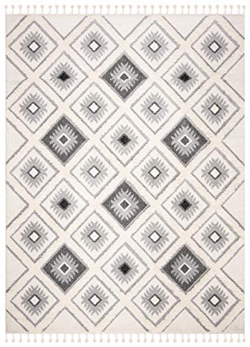 SAFAVIEH Moroccan Tassel Shag Collection 10' x 14' Ivory/Grey MTS601F Boho Non-Shedding Living Room Bedroom Dining Room Entryway Plush 2-inch Thick Area Rug