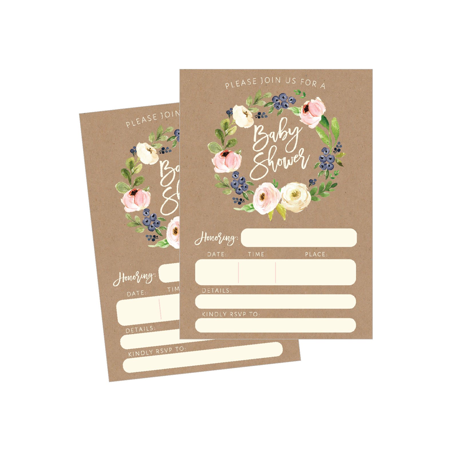 50 Fill in Kraft Baby Shower Invitations, Baby Shower Invitations Burlap, Rustic, Custom, Neutral, Baby Shower Invites for Boy, Baby Girl Shower Invitation Cards, Baby Invitations Printable