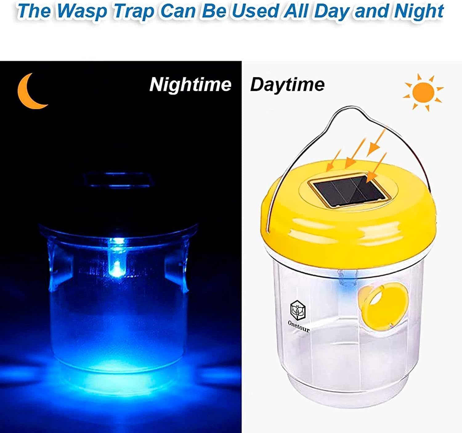 2 Packs Wasp Trap - Solar Powered Bee Trap Outdoor for Yellow Jackets, Hornets and Wasps - Durable Wasp Killer and Bee Killer - Reusable Yellow Jacket Trap and Insect Trap
