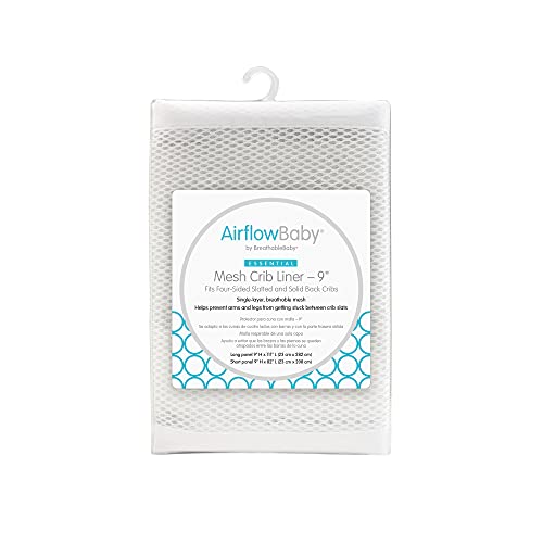 AirflowBaby Mesh Crib Liner â Essential Collection â White 9â â Fits Full-Size Four-Sided Slatted and Solid Back Cribs