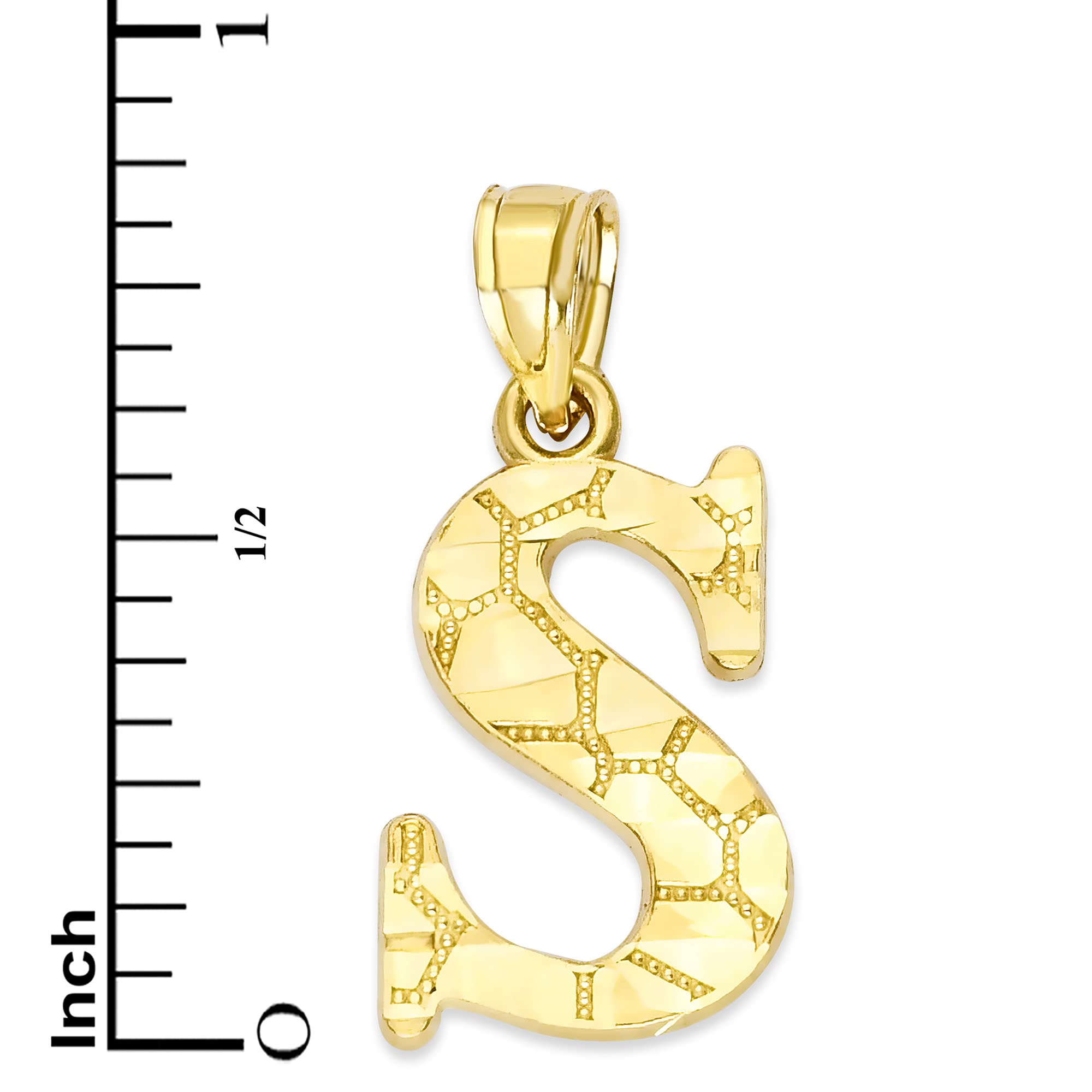 10k Solid Gold Initial Pendant for Necklace Golden Nugget Letter Jewelry Personalized Gift for Her (C)