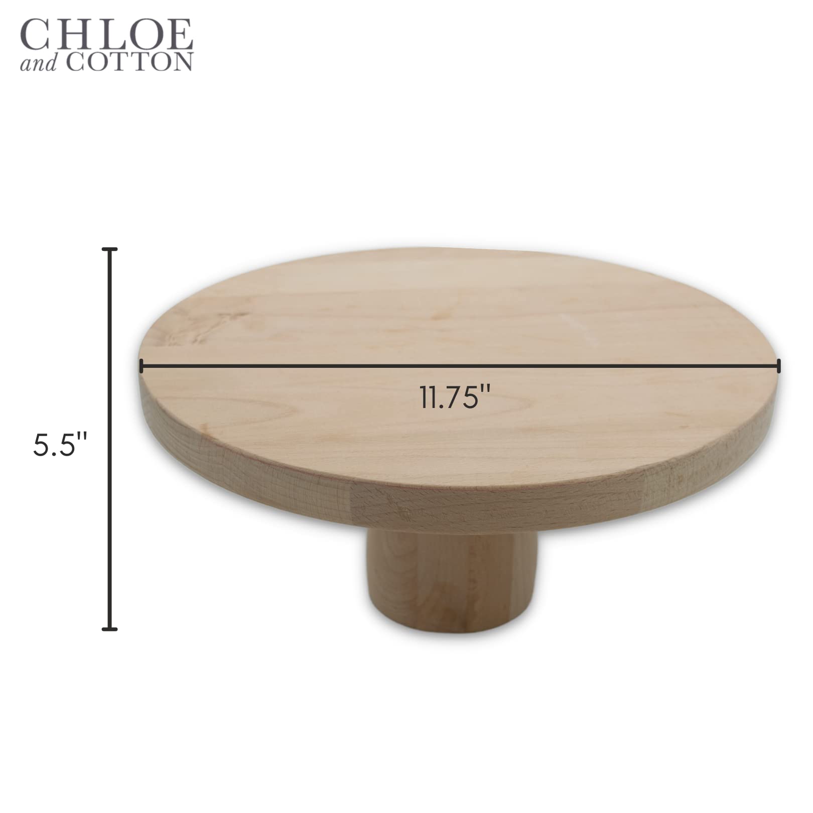 11" Beech Wood Cake Stand | Footed Cake Plate for Birthday Parties, Weddings, Graduations, & All Celebrations | Designed by Chloe & Cotton