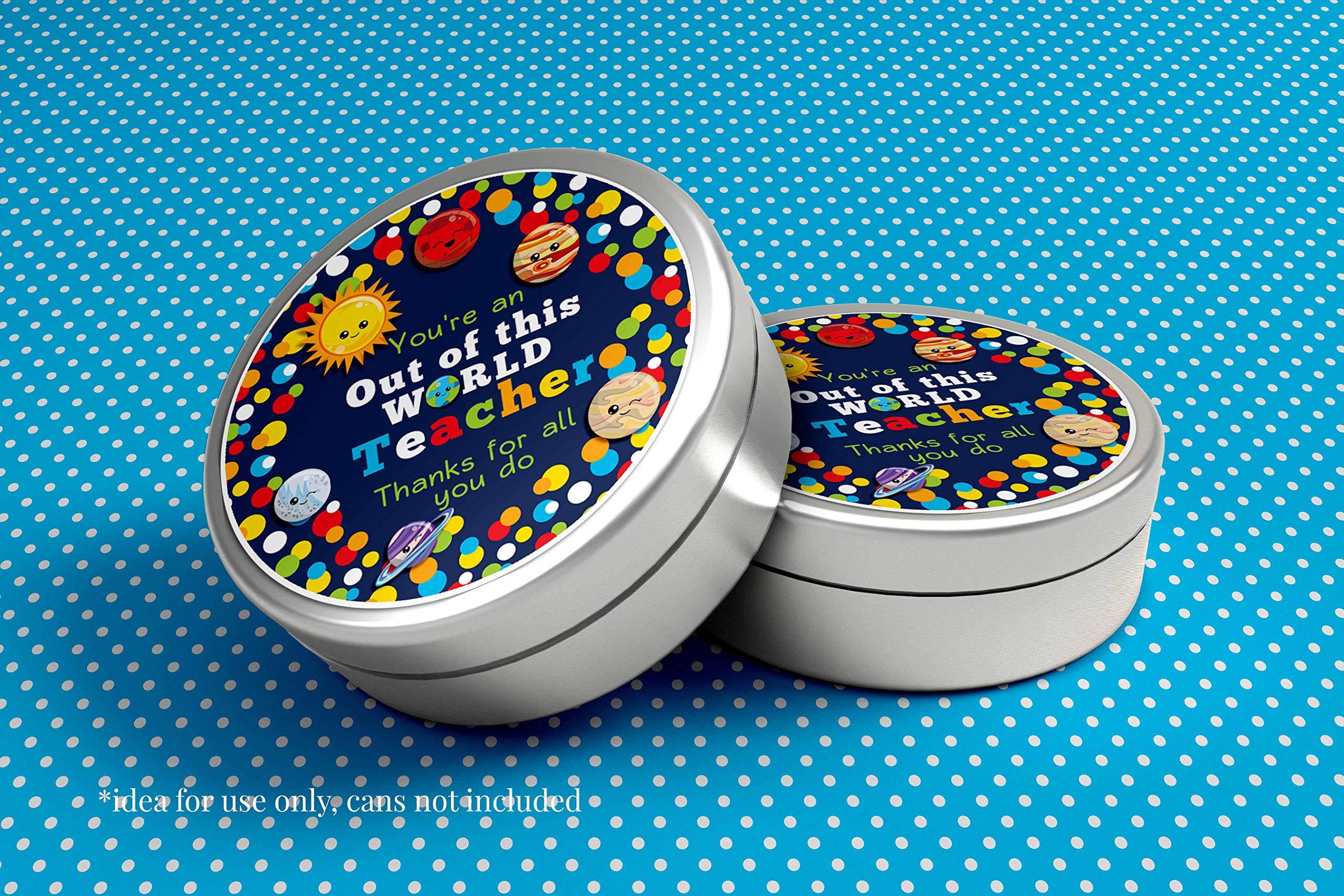 Out of This World Outer Space Themed Teacher Appreciation Thank You Sticker Labels, 40 2" Party Circle Stickers by AmandaCreation, Great for Envelope Seals & Gift Bags