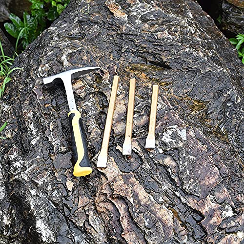 14 pieces Rock Hounding & Gem Mining Geology Tool Kit ,for Rock Hounding, Gold Mining,including an all Steel Rock Pick Hammer with Pointed Tip,3-Pieces Heavy Duty Chisel Set