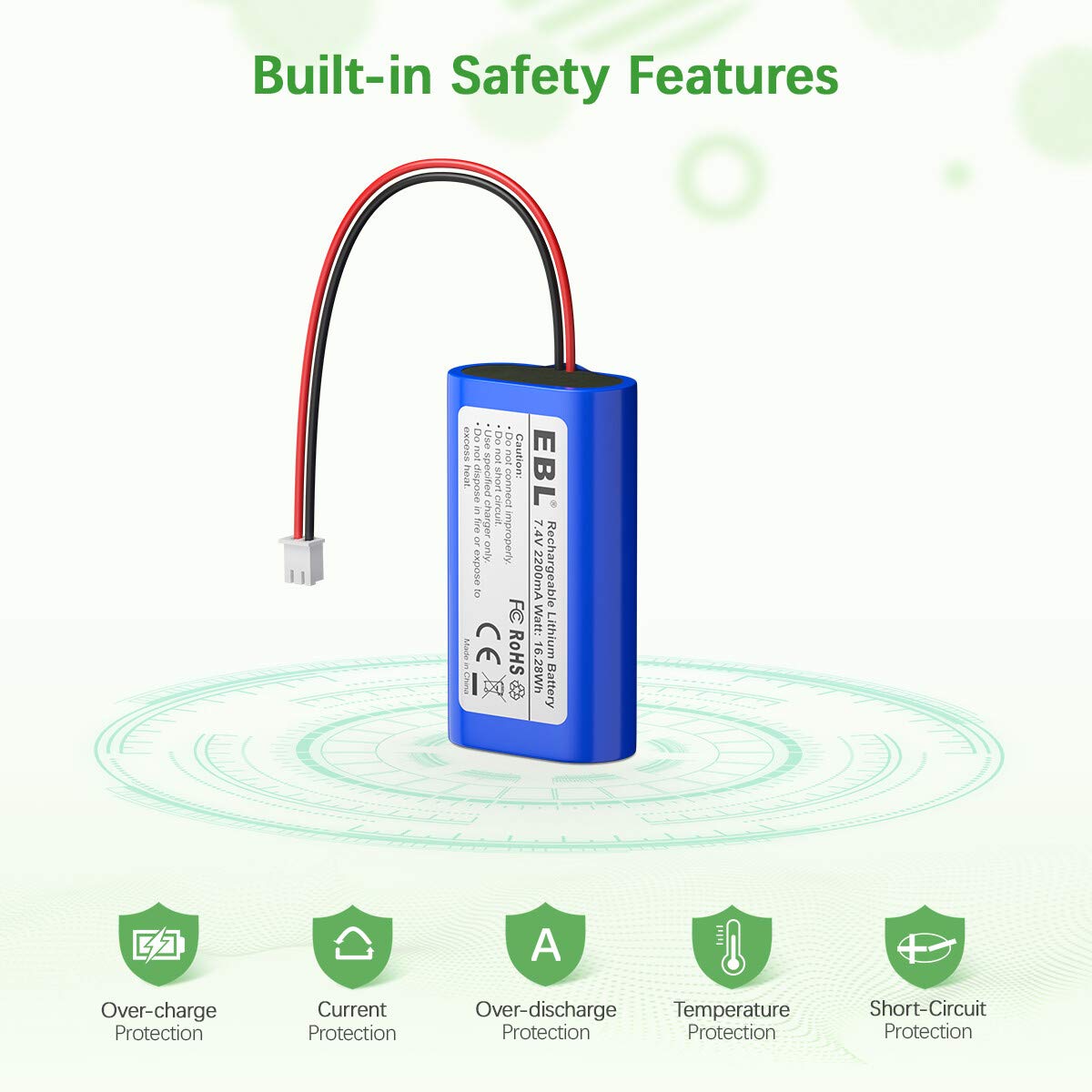 EBL 7.4V 2200mAh Li-ion Rechargeable Batteries Replacement Batteries for Electronics, Toys, Lighting, Equipment