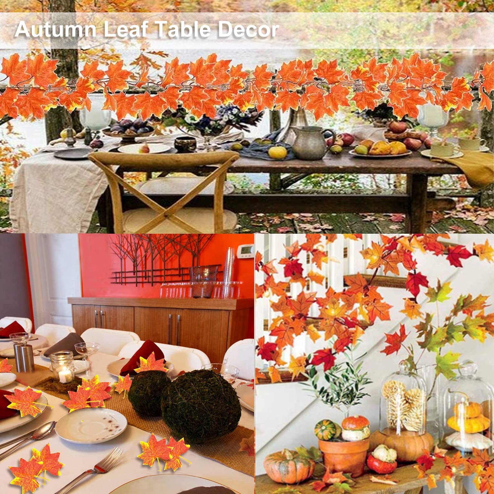 24 Pack Fall Leaf Garland, Artificial Maple Garland Artificial Fall Maple Ivy Vines, Thanksgiving Decor Garland Autumn for Party Home Garden Kitchen Office Wedding Indoor Outdoor Decors