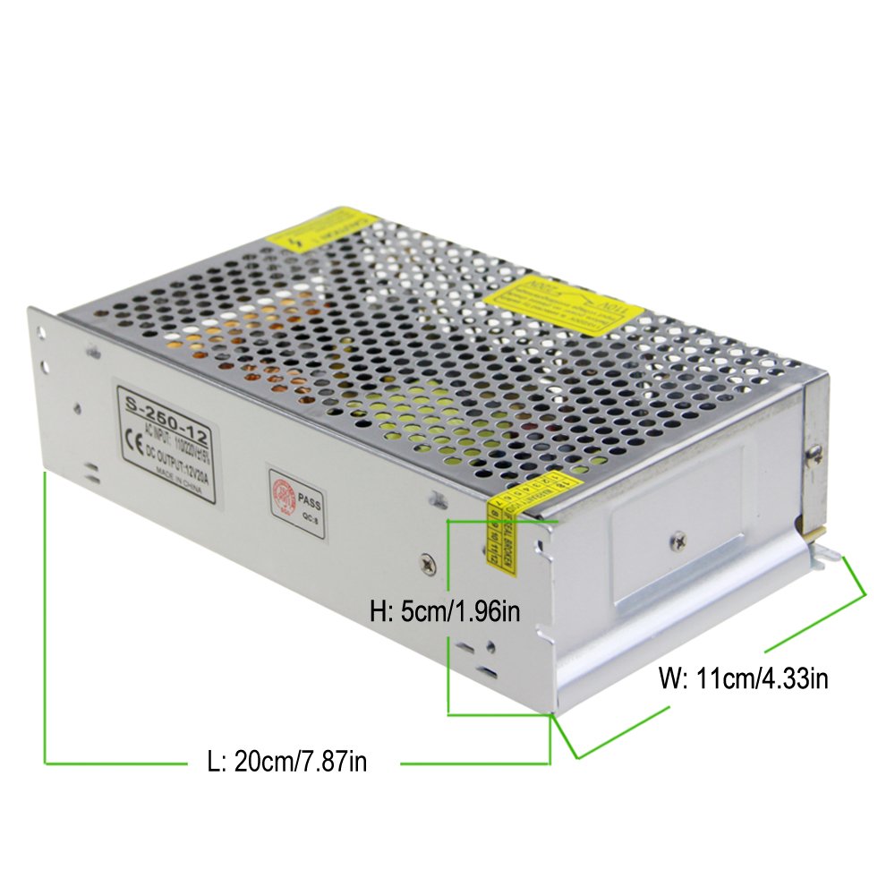 ALITOVE DC 12V 20A 240W Power Supply Transformer Switch AC 110V / 220V to DC 12V 20amp Switching Adapter Converter LED Driver for LED Strip Light CCTV Camera Security System