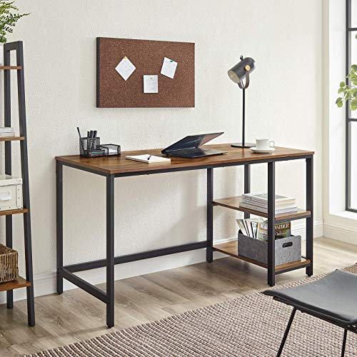 VASAGLE Computer Desk and 4-Tier Storage Shelf Bundle, 55 Inch Writing Desk with 2 Storage Shelves, Ladder Shelf with X-Bar, Steel Frame, Rustic Brown and Black ULWD55X and ULLS44X