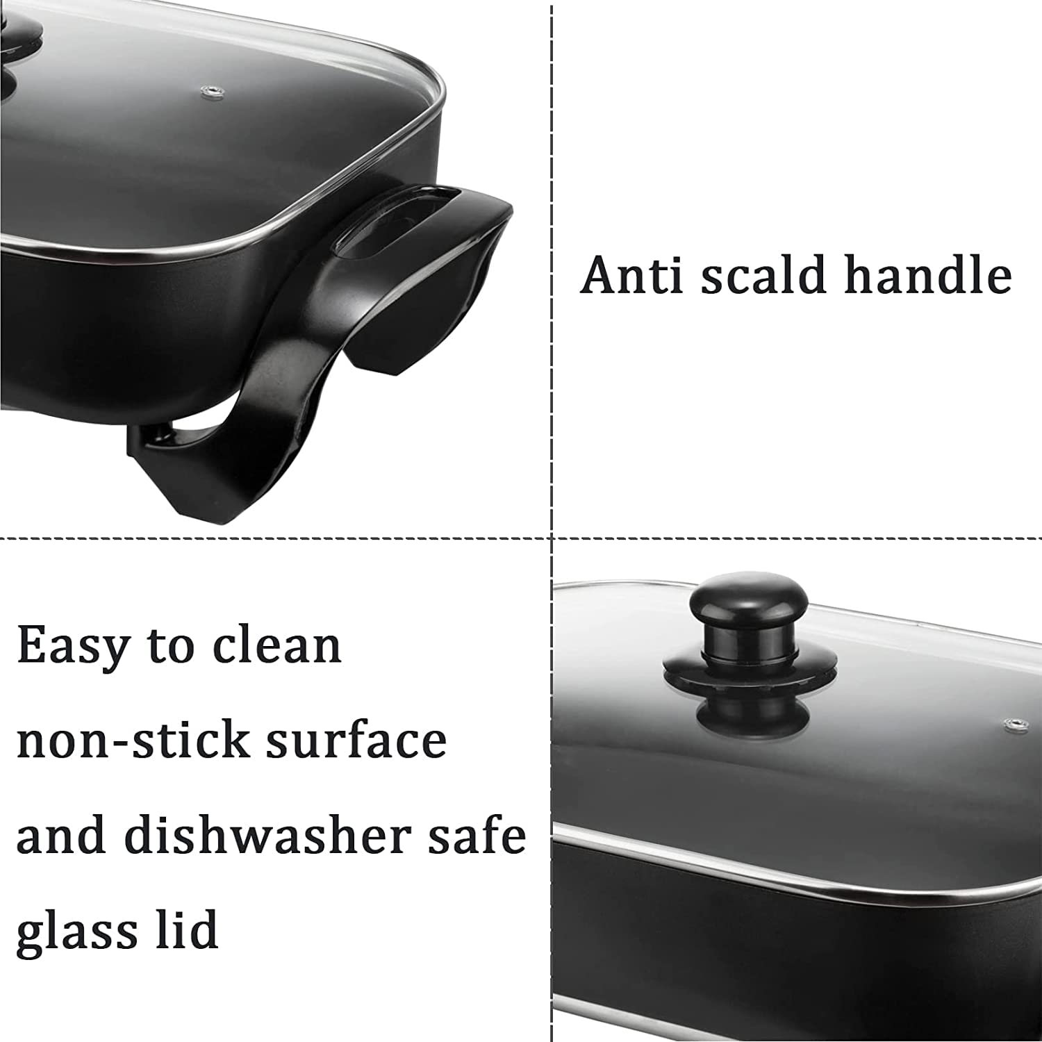 16 inch Nonstick Electric Skillet - Large Capacity Serves 4 to 6 People