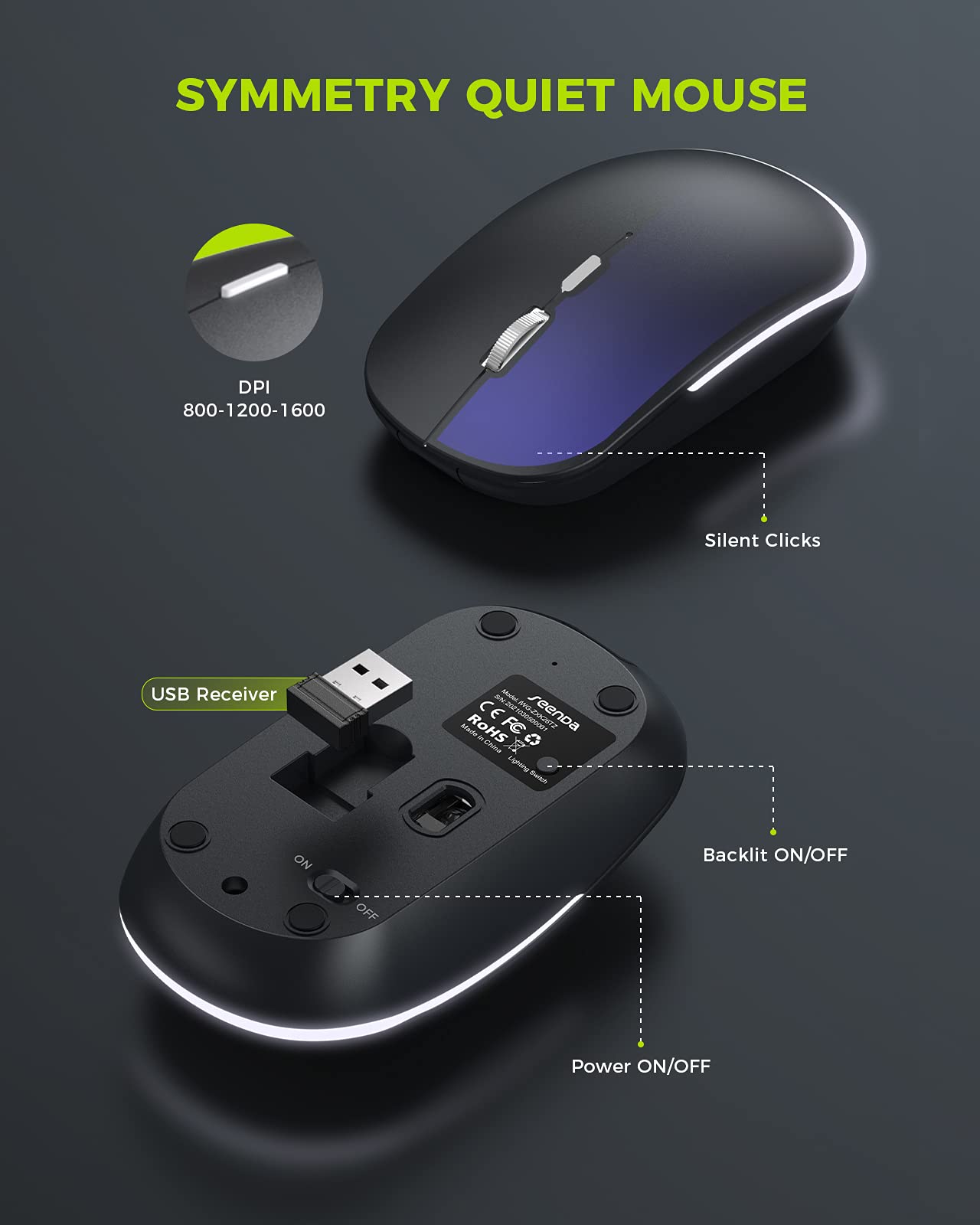 seenda Wireless Backlit Keyboard and Mouse Combo, 2.4G USB Silent Keyboard and Mouse Rechargeable Full-Size Ultra Slim Keyboard & Mouse Set for Windows PC Computer, Laptop, Desktop