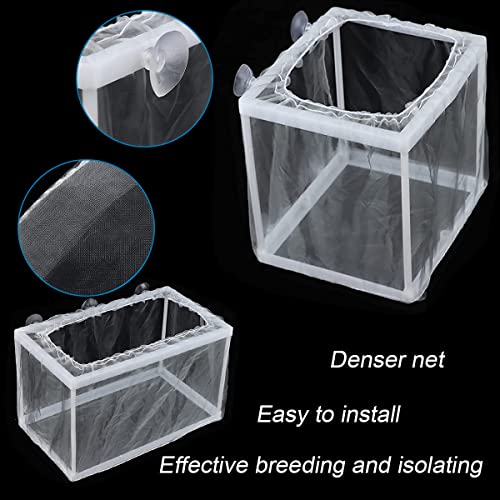2 Pack Aquarium Fish Breeder Box, Fish Isolation Box, Hatching Box, Juvenile Fish Spawning Incubator, Water Isolation Net Hatchery with Incubator Mesh and 10 Suction Cup(Small Size,Big Size)