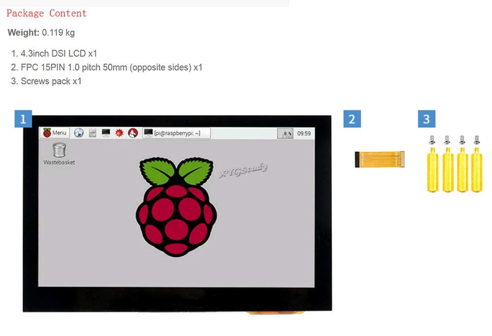 XYGStudy 4.3inch for Raspberry Pi IPS LCD Capacitive Touch Display Screen 800×480 4.3inch IPS Wide Angle MIPI DSI Interface for Raspberry Pi 4 3 2 Model B B+ A+ Raspbian Retropie Ubuntu Driver Free