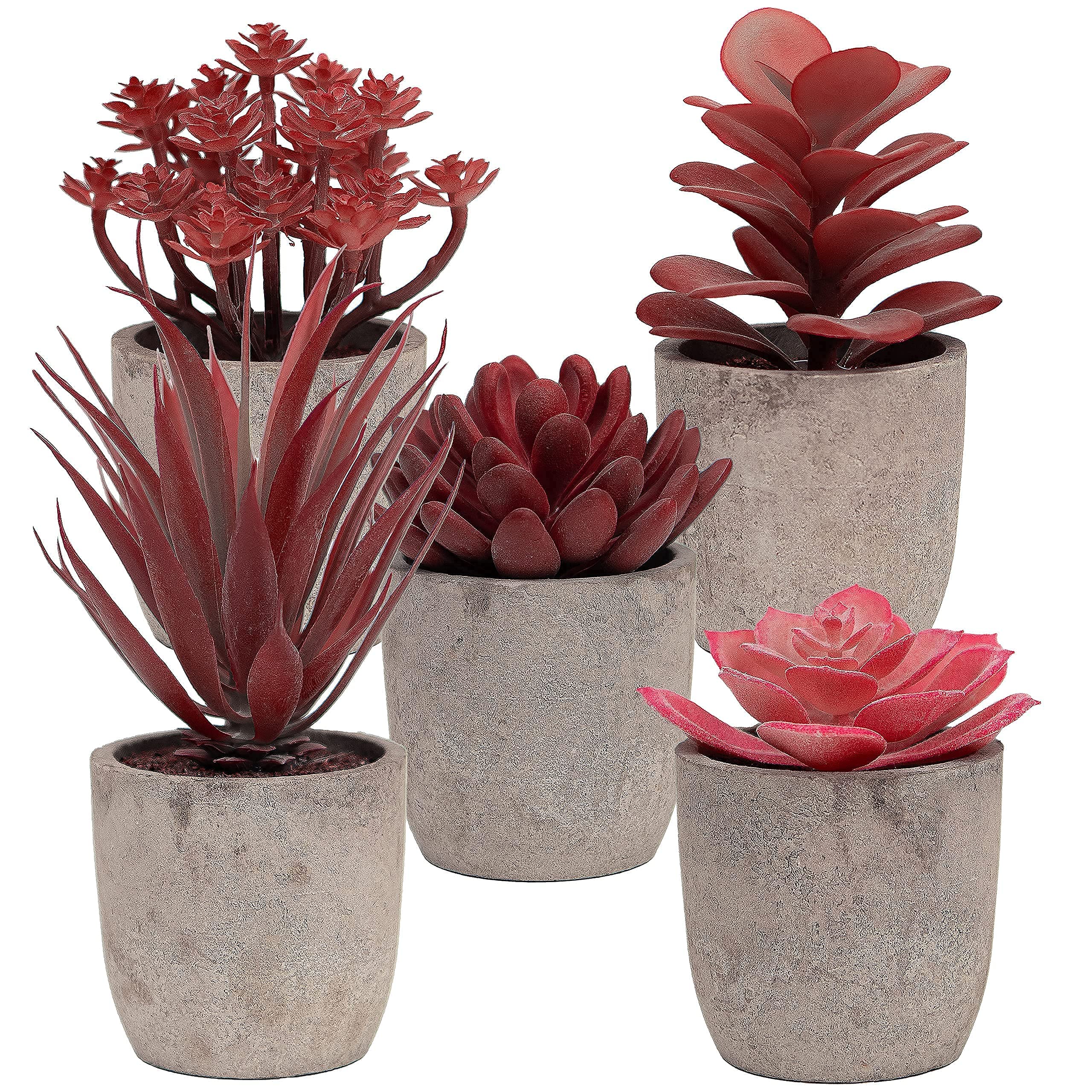 5 Small Fake Plants for Living Room Decor _ Realistic Mini Artificial Plants & Flowers, Potted Fake Plants Bedroom Aesthetic Bathroom Shelf or Indoor Home Office Desk Faux Succulent Plants Pot Bulk