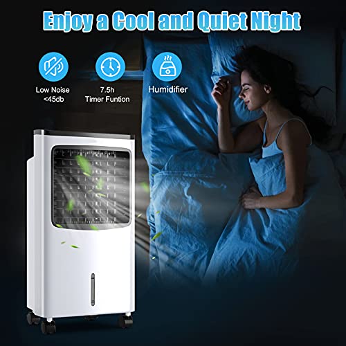 3-IN-1 Evaporative Air Cooler, Wide Oscillating Air Cooler with Humidifier, Remote Control, 2 Ice Packs & 2.1 Gallons Water Tank. Portable Tower fan for Room, Office & Home