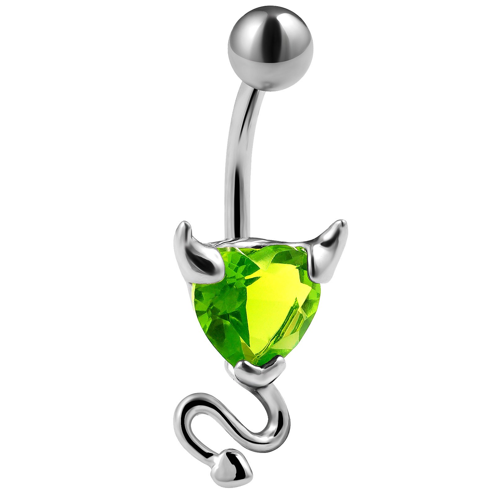 14g 3/8 Belly Button Navel Ring 316L Surgical Steel Bar Red Indian Heart Devil Cubic Zirconia CZ Crystal Piercing Jewelry