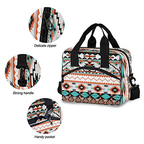Ethnic Aztec Geometric Lunch Bag Reusable Lunch Tote Bag Thermal Cooler Bag Insulated Lunch Box with Adjustable Shoulder Strap for Office School Outdoor Picnic